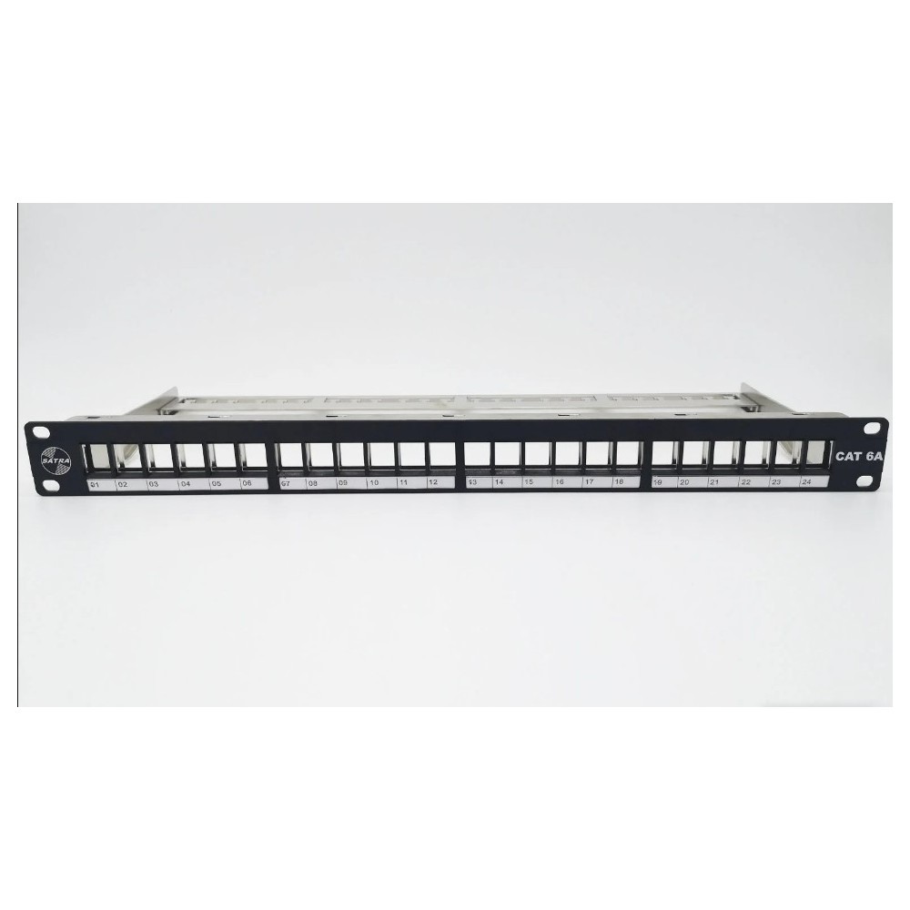 PATCH PANEL SATRA CATEGORIA 6A DE 24 PUERTOS CARGADOS C JACKS BLINDADOS